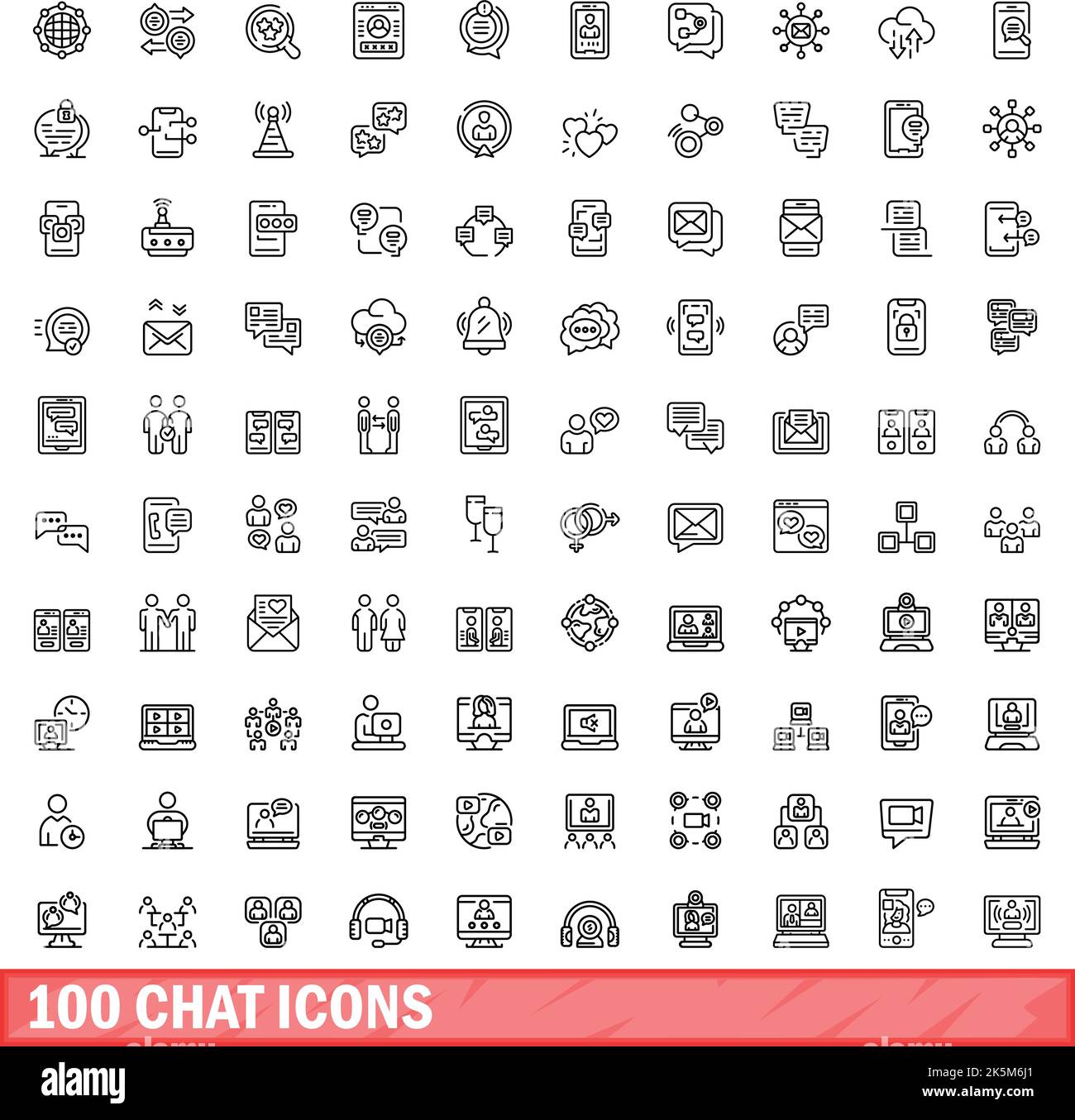 100 chat icons set. Outline illustration of 100 chat icons vector set ...