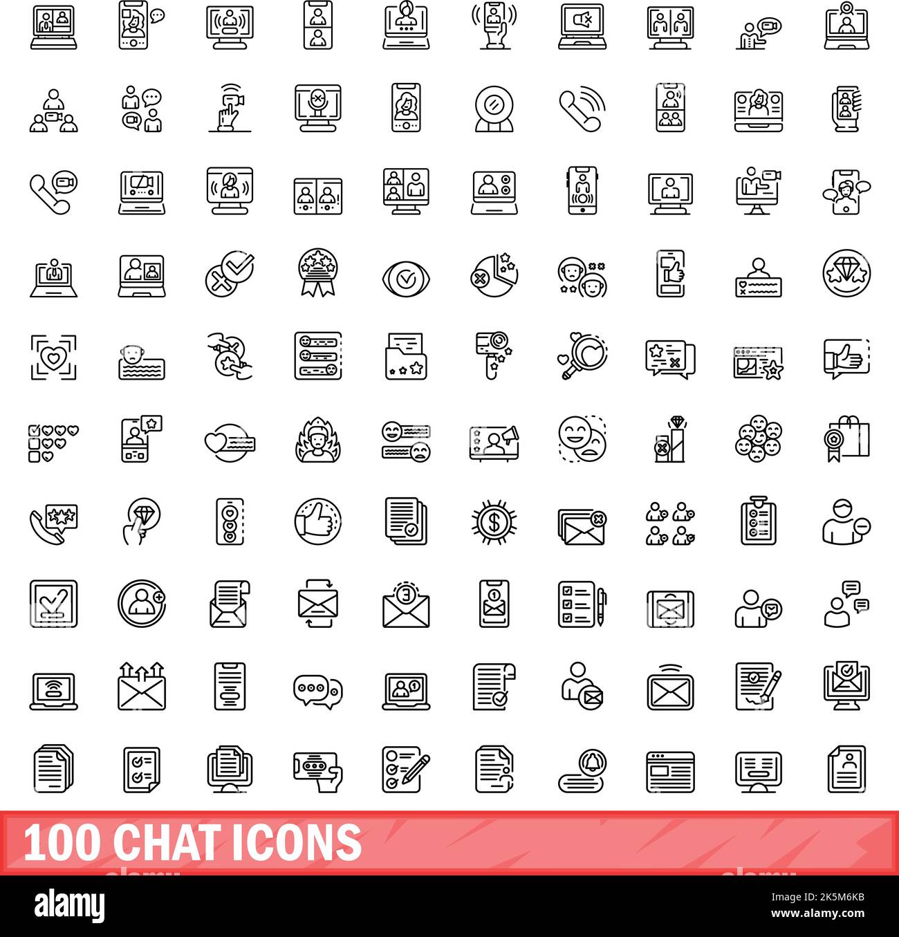100 chat icons set. Outline illustration of 100 chat icons vector set ...