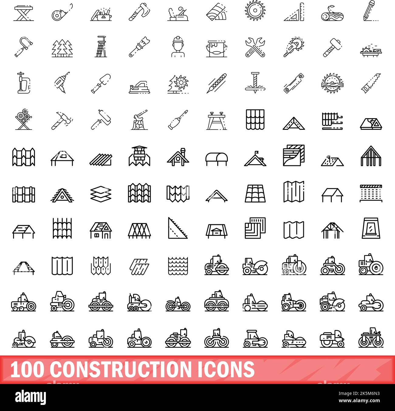 100 construction icons set. Outline illustration of 100 construction icons vector set isolated ...