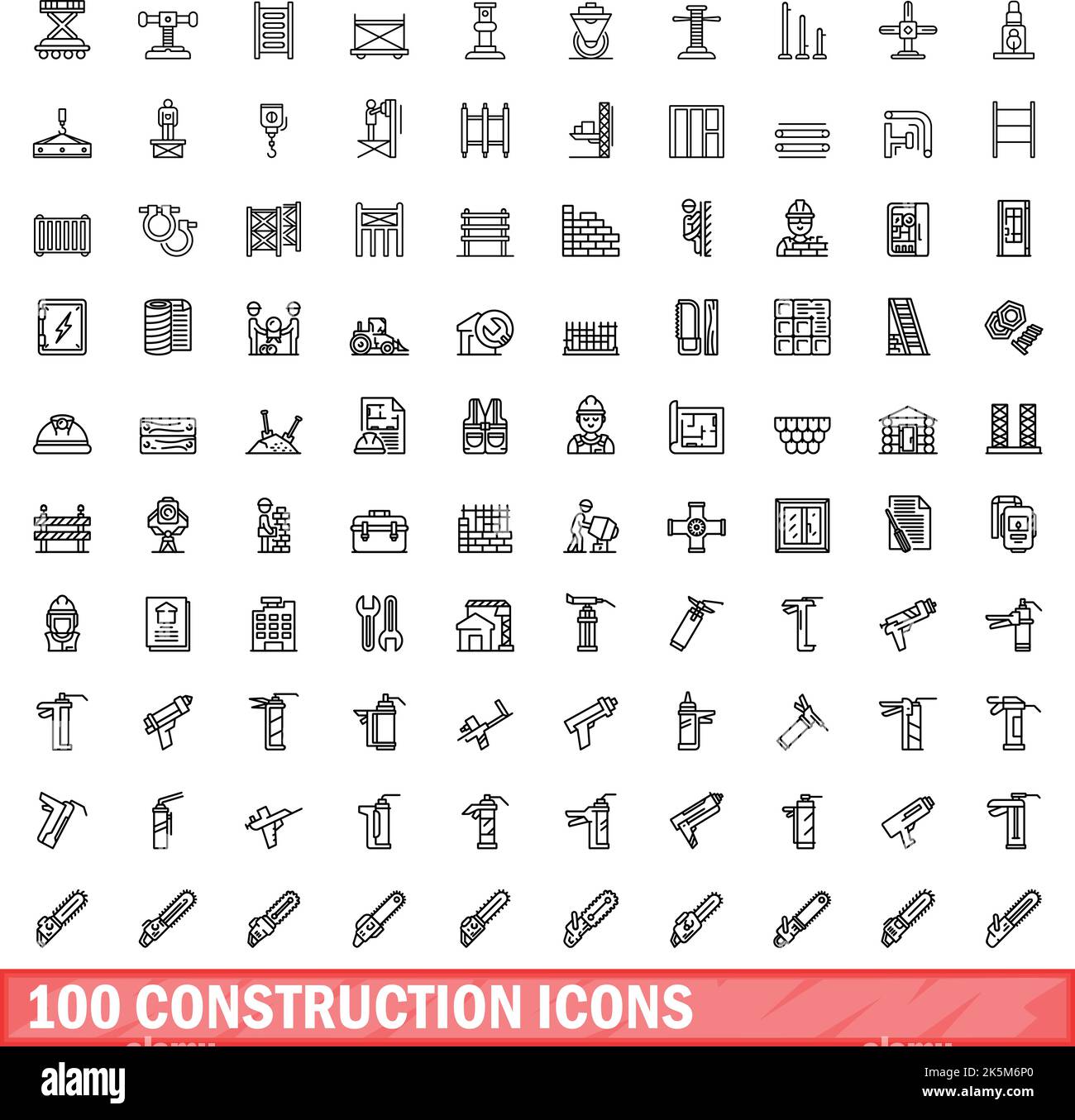 100 construction icons set. Outline illustration of 100 construction icons vector set isolated ...