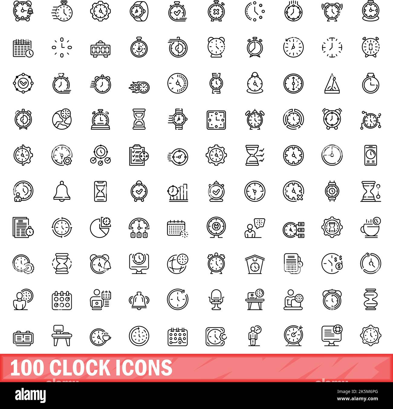 100 clock icons set. Outline illustration of 100 clock icons vector set ...