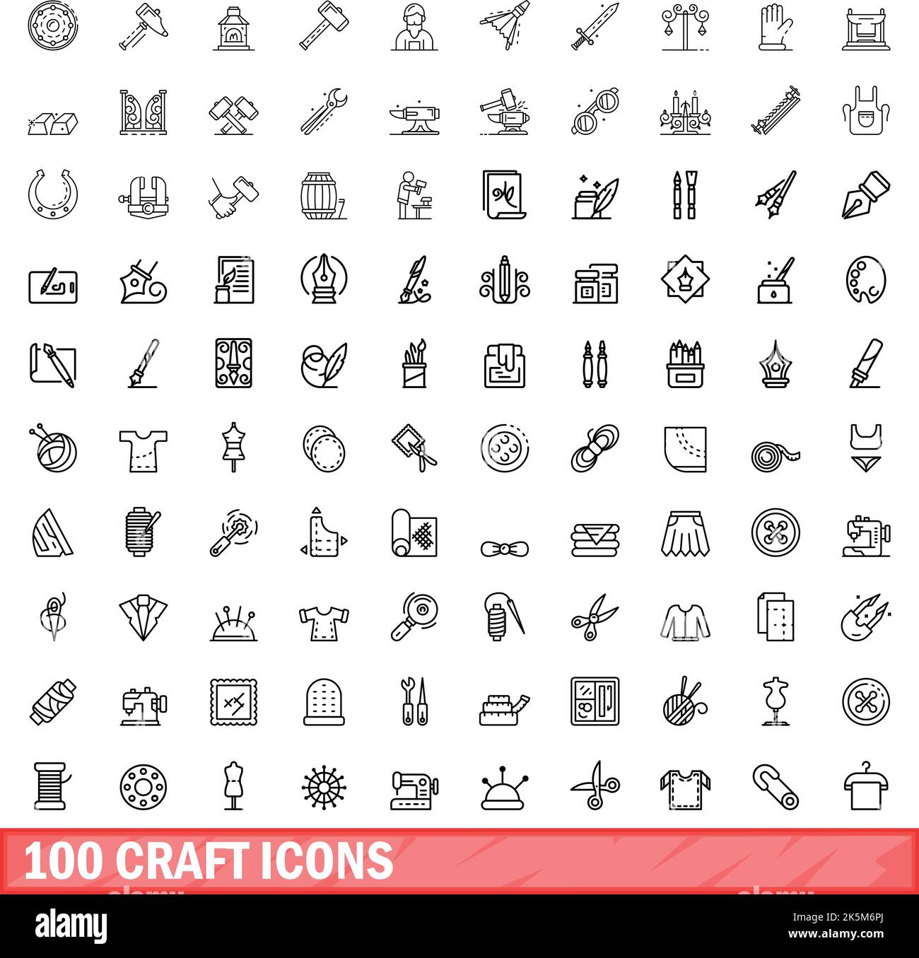 100 craft icons set. Outline illustration of 100 craft icons vector set ...