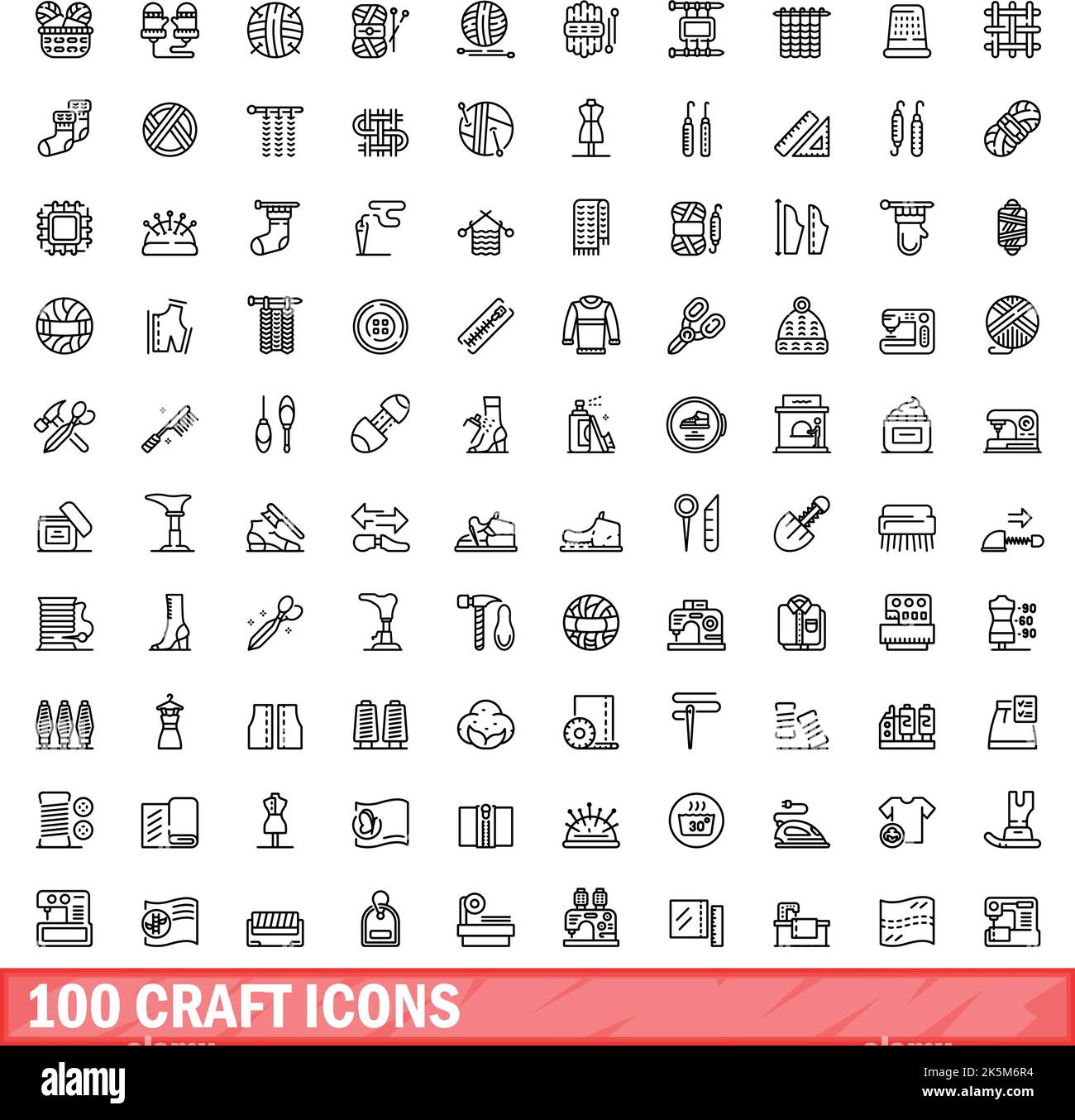 100 craft icons set. Outline illustration of 100 craft icons vector set ...