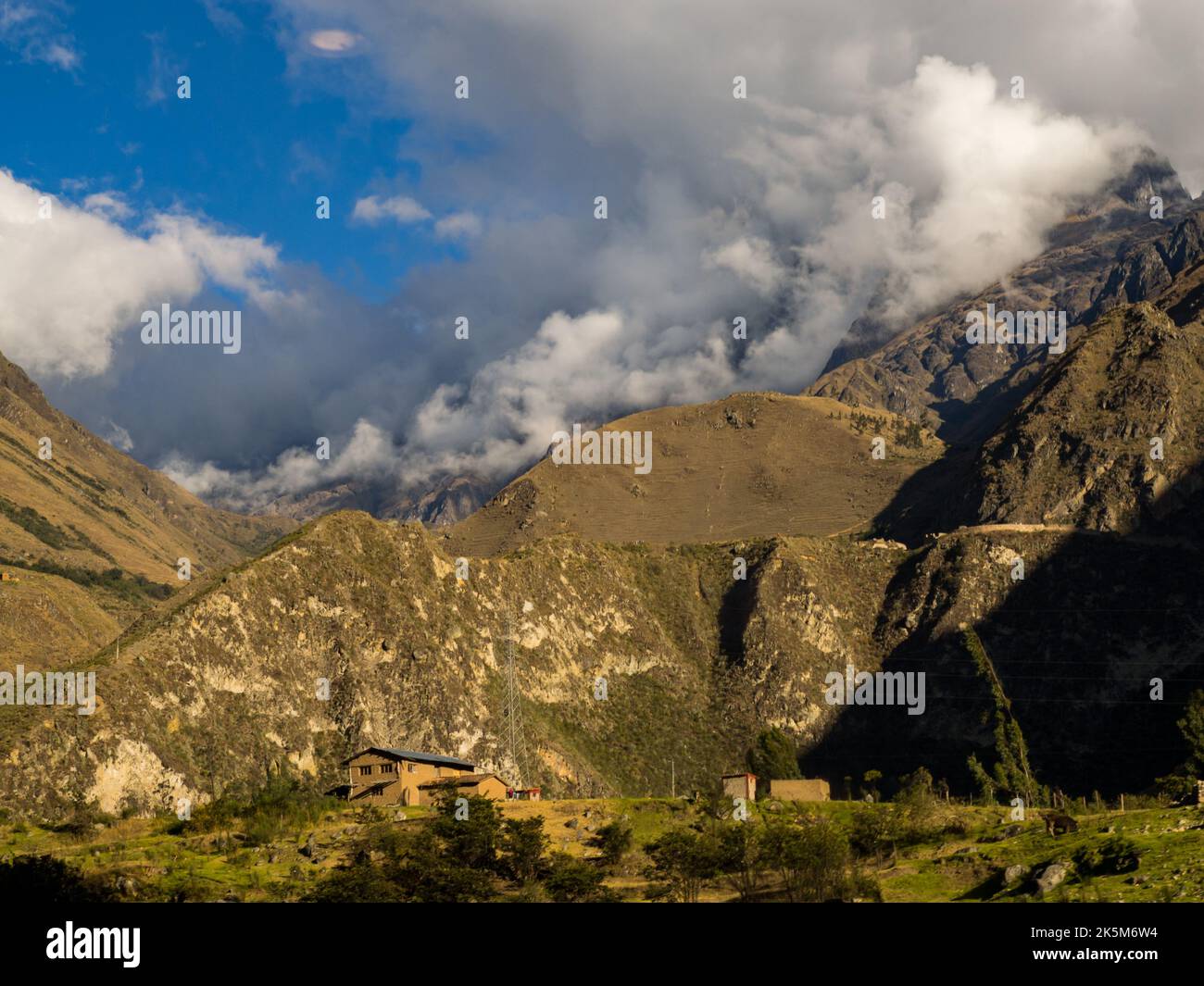 Urubamba River flowing in the Sacred Valley of Inca and view of the ...