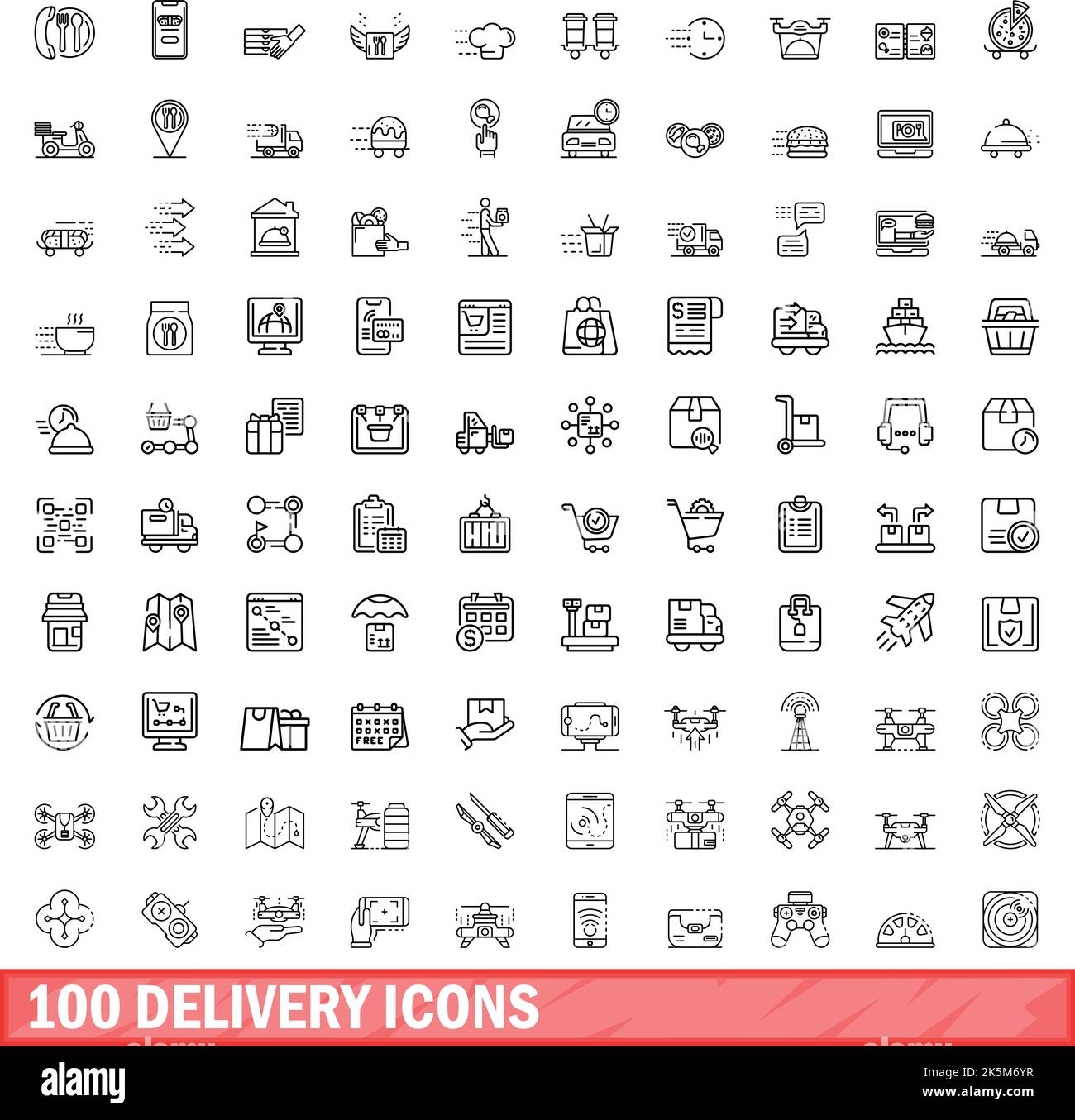 100 delivery icons set. Outline illustration of 100 delivery icons ...