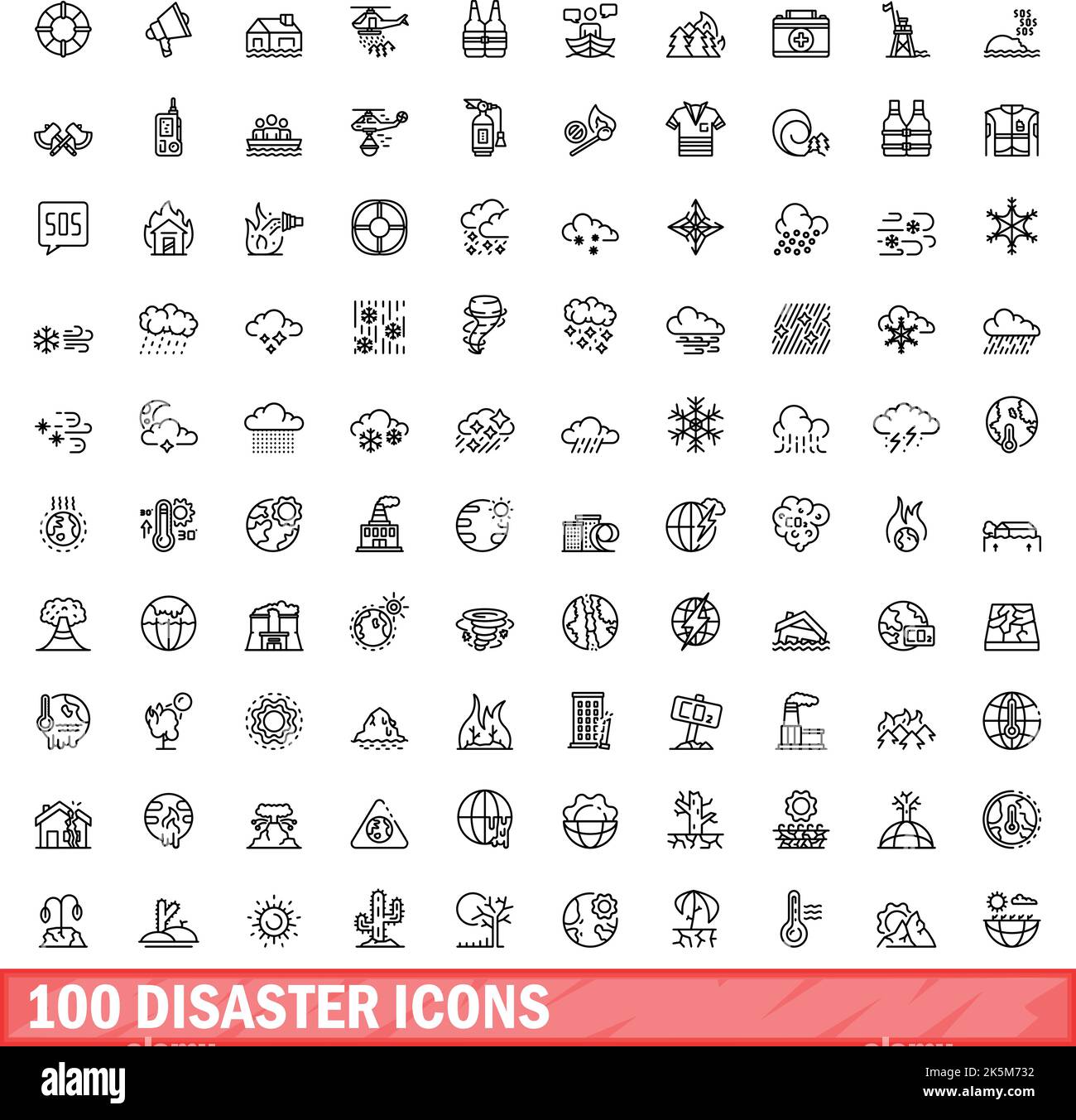 100 disaster icons set. Outline illustration of 100 disaster icons ...
