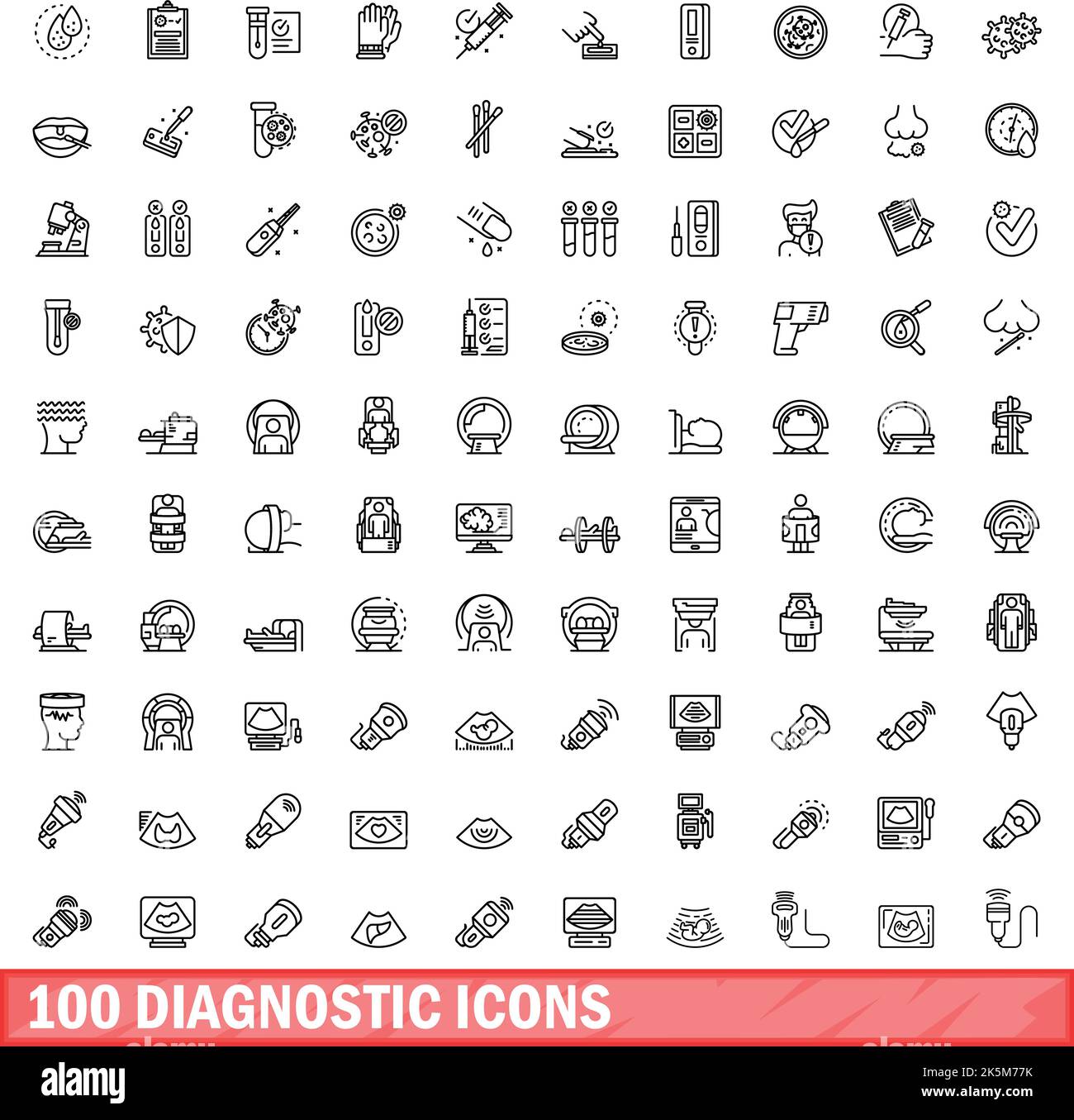 100 diagnostic icons set. Outline illustration of 100 diagnostic icons vector set isolated on ...