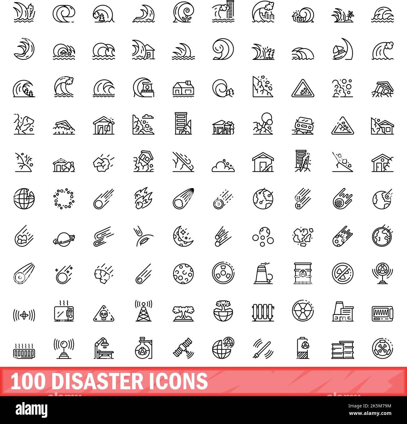 100 disaster icons set. Outline illustration of 100 disaster icons ...