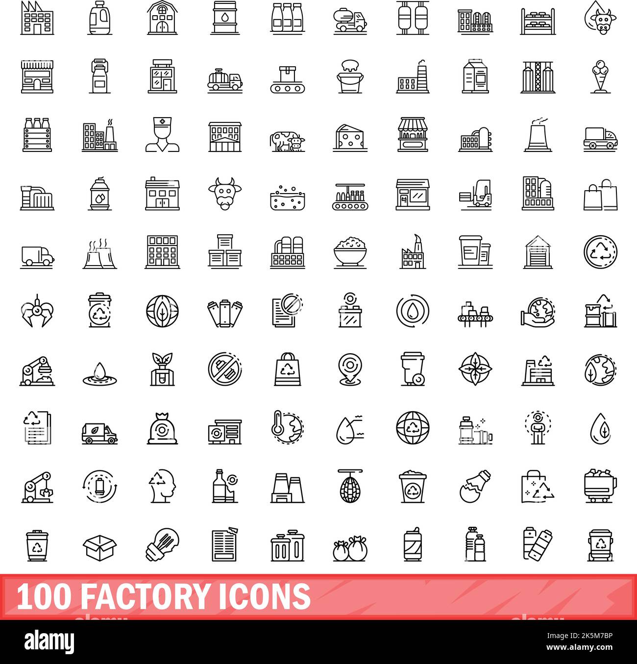 100 factory icons set. Outline illustration of 100 factory icons vector ...