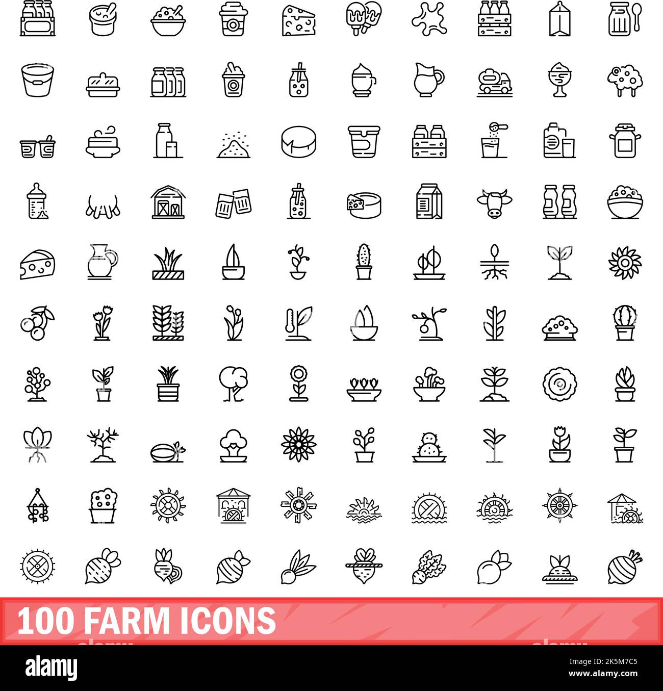 100 farm icons set. Outline illustration of 100 farm icons vector set ...