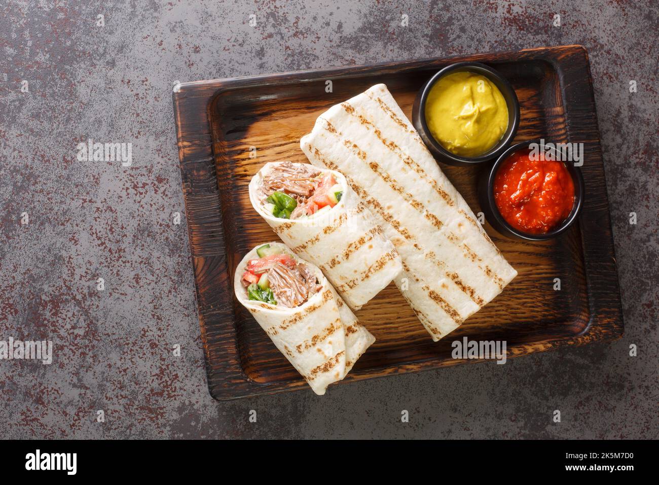 Arab Traditional Food Shawarma Rolled Sandwich with Sauce and ...