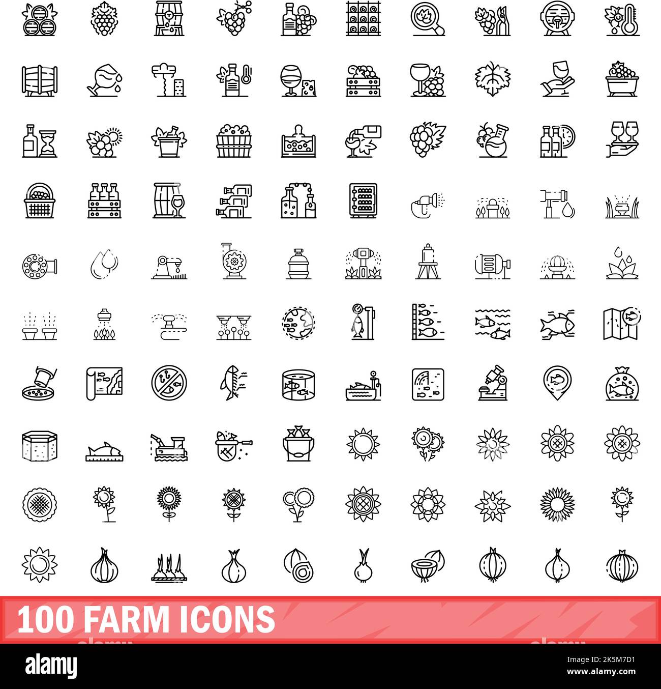 100 farm icons set. Outline illustration of 100 farm icons vector set ...