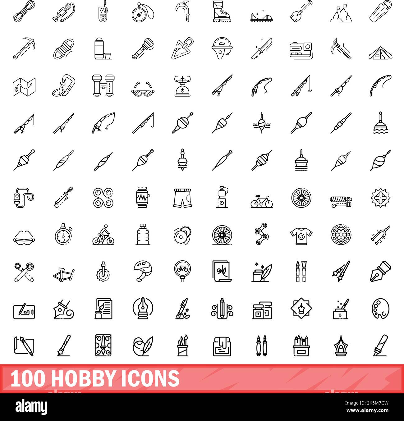 100 hobby icons set. Outline illustration of 100 hobby icons vector set ...