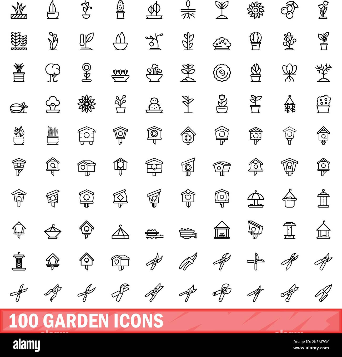 100 garden icons set. Outline illustration of 100 garden icons vector ...