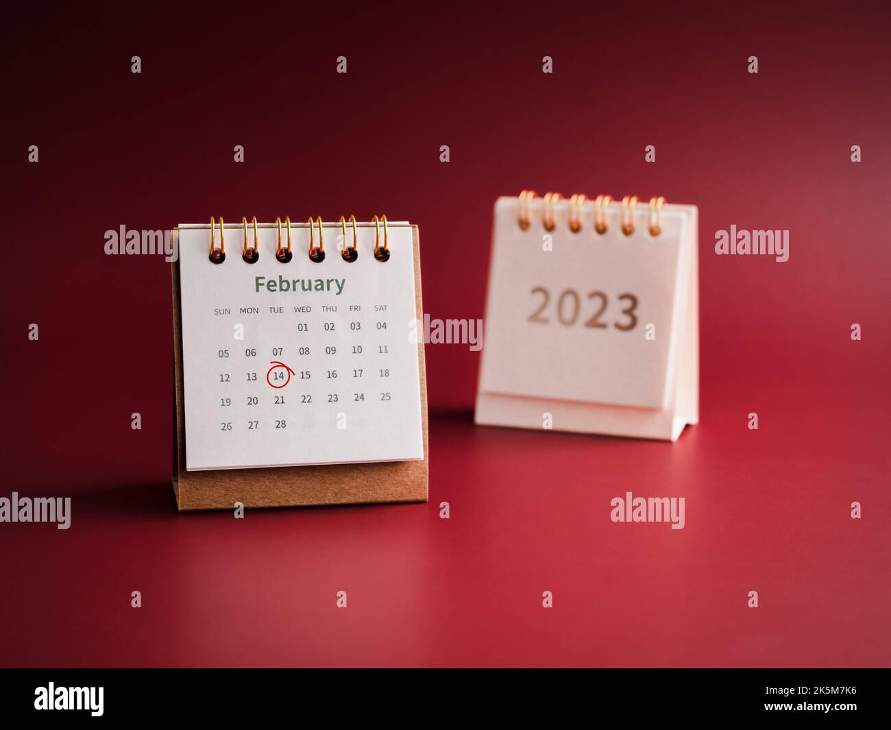 Happy Valentine's day, February 2023 calendar desk on red background ...