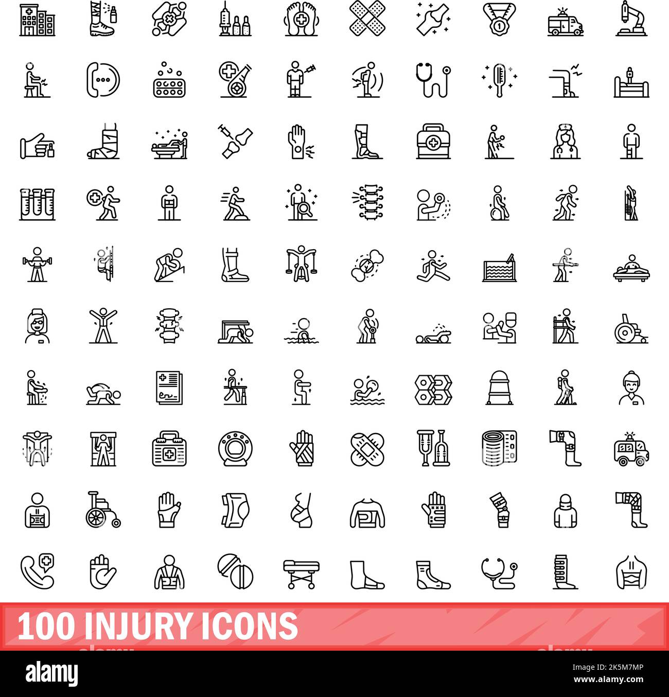 100 injury icons set. Outline illustration of 100 injury icons vector ...