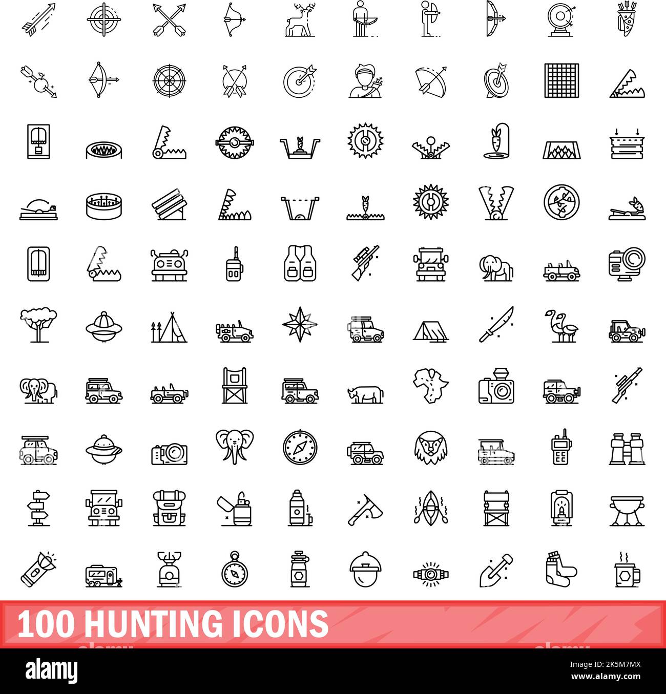 100 hunting icons set. Outline illustration of 100 hunting icons vector ...