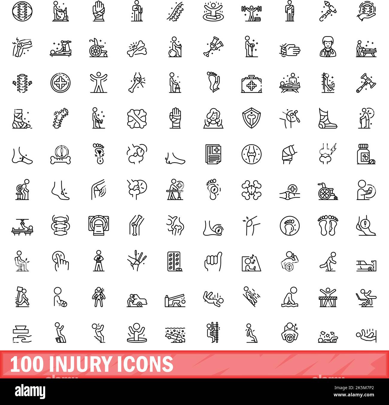 100 injury icons set. Outline illustration of 100 injury icons vector ...