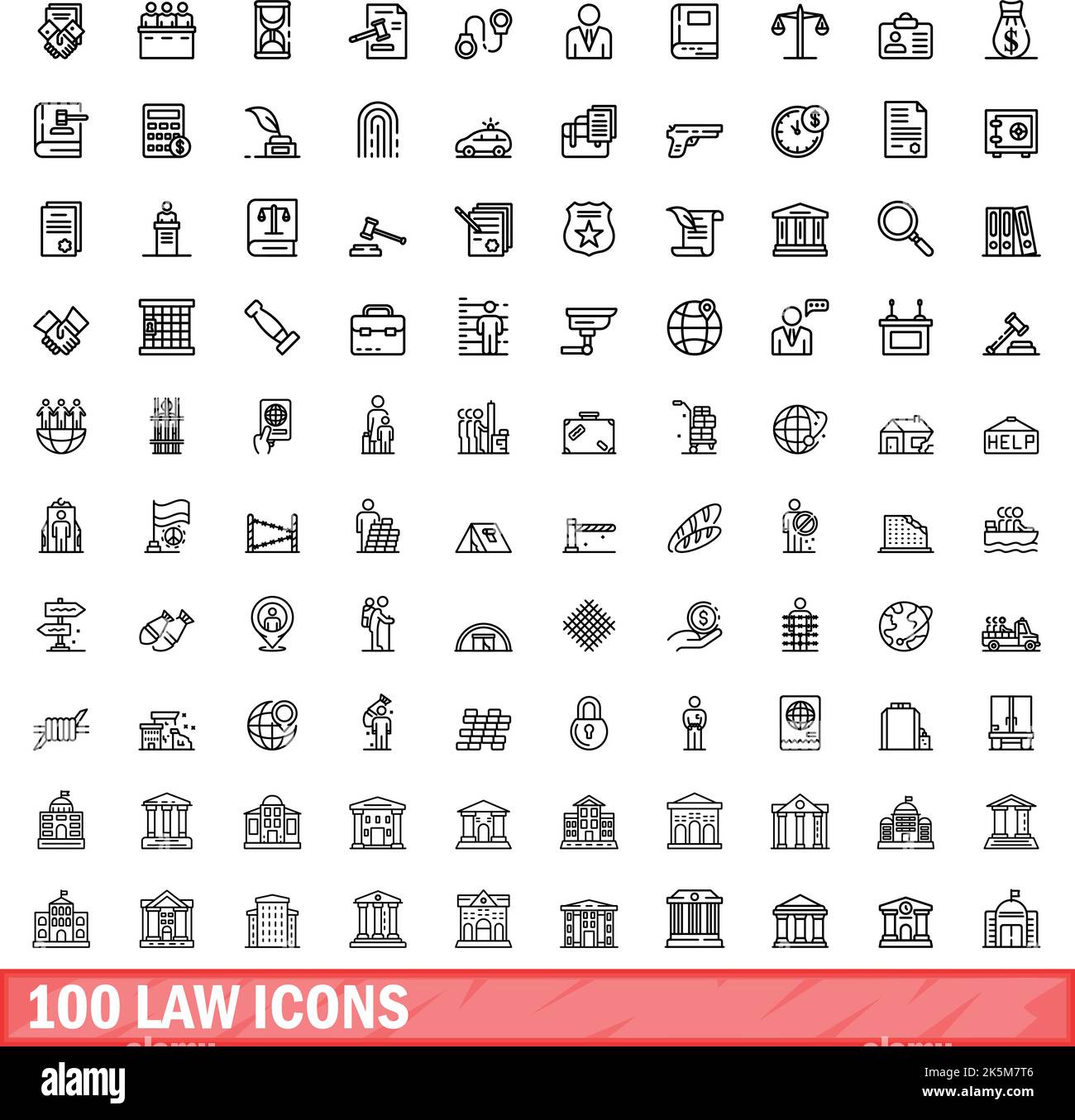 100 law icons set. Outline illustration of 100 law icons vector set ...