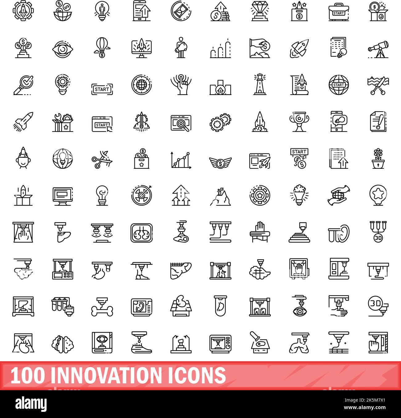100 innovation icons set. Outline illustration of 100 innovation icons ...