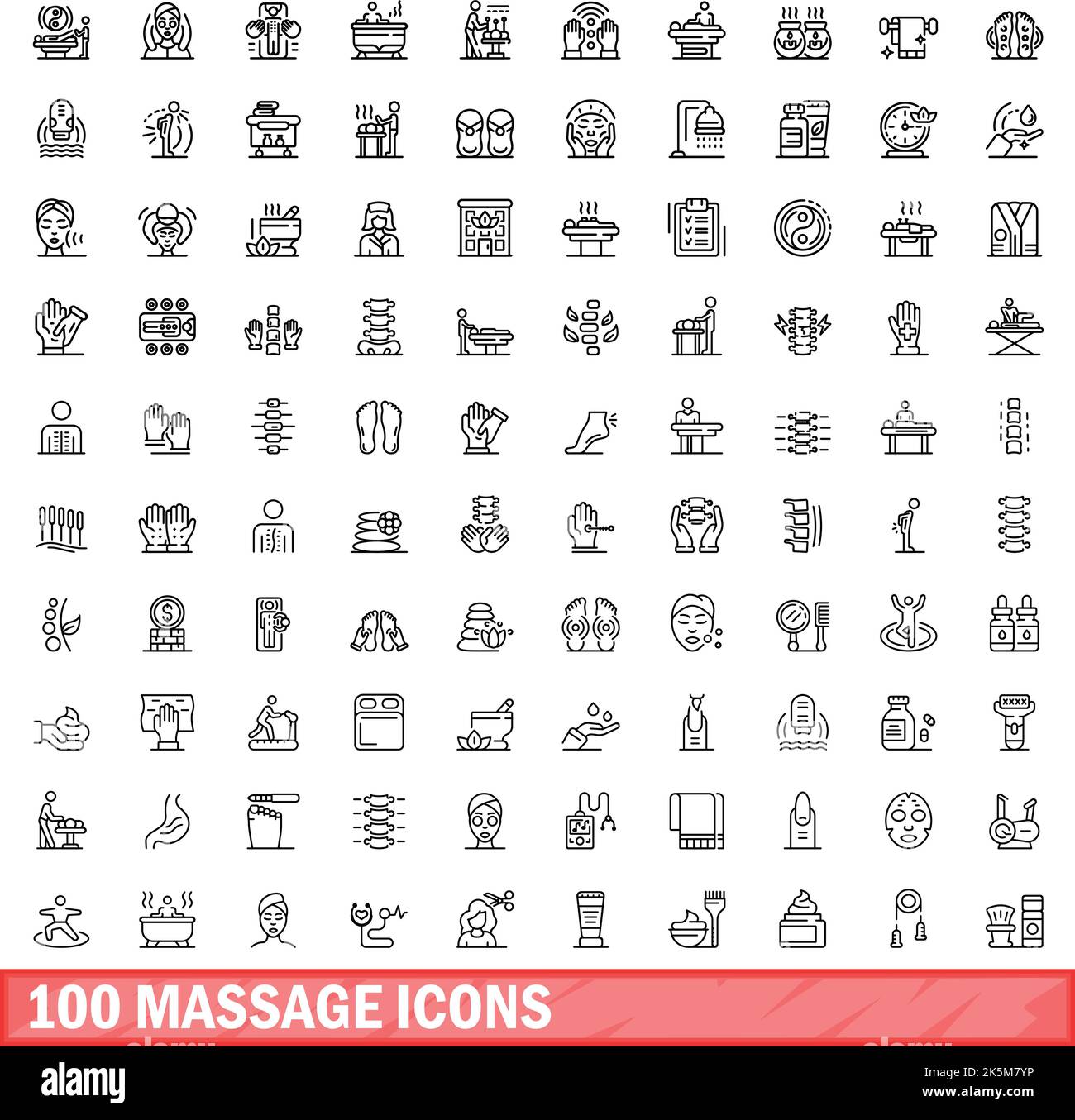 100 Massage Icons Set Outline Illustration Of 100 Massage Icons Vector Set Isolated On White
