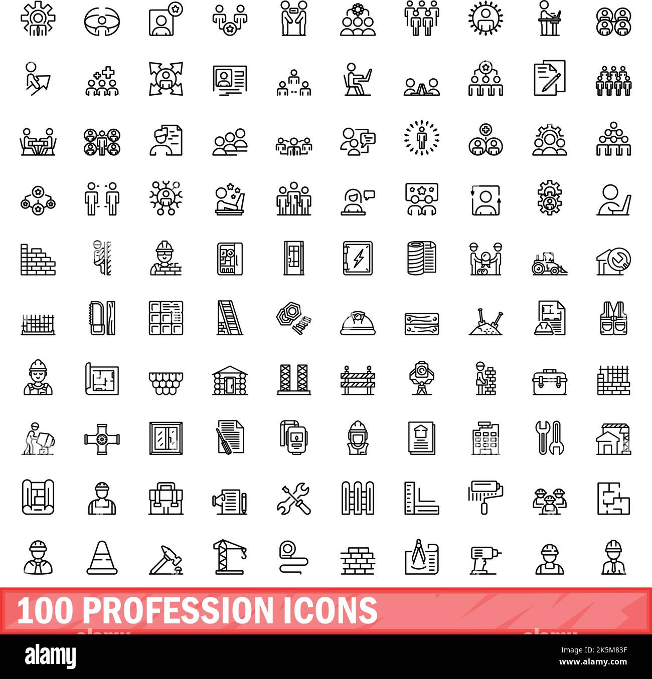 100 profession icons set. Outline illustration of 100 profession icons ...