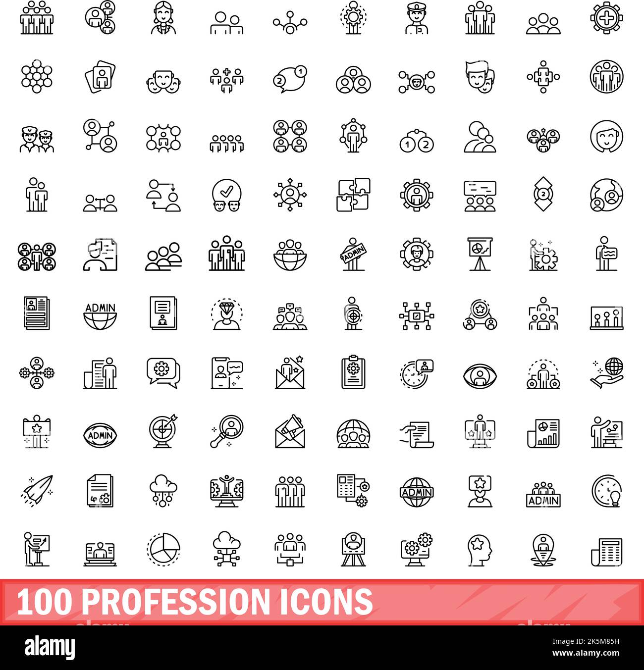 100 profession icons set. Outline illustration of 100 profession icons ...
