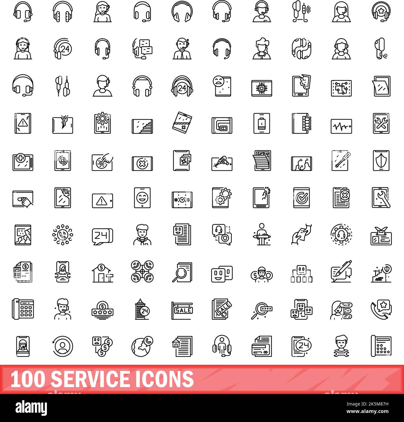 100 service icons set. Outline illustration of 100 service icons vector ...