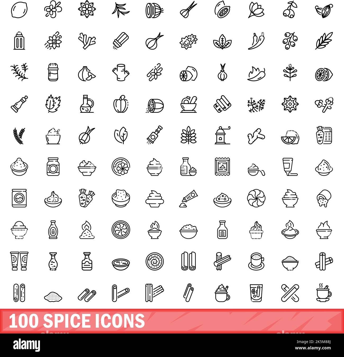 100 spice icons set. Outline illustration of 100 spice icons vector set ...