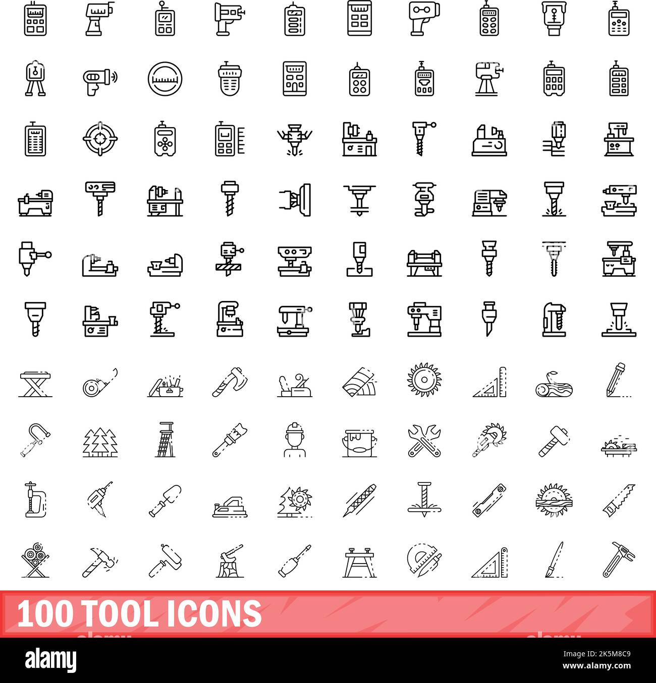 100 tool icons set. Outline illustration of 100 tool icons vector set ...