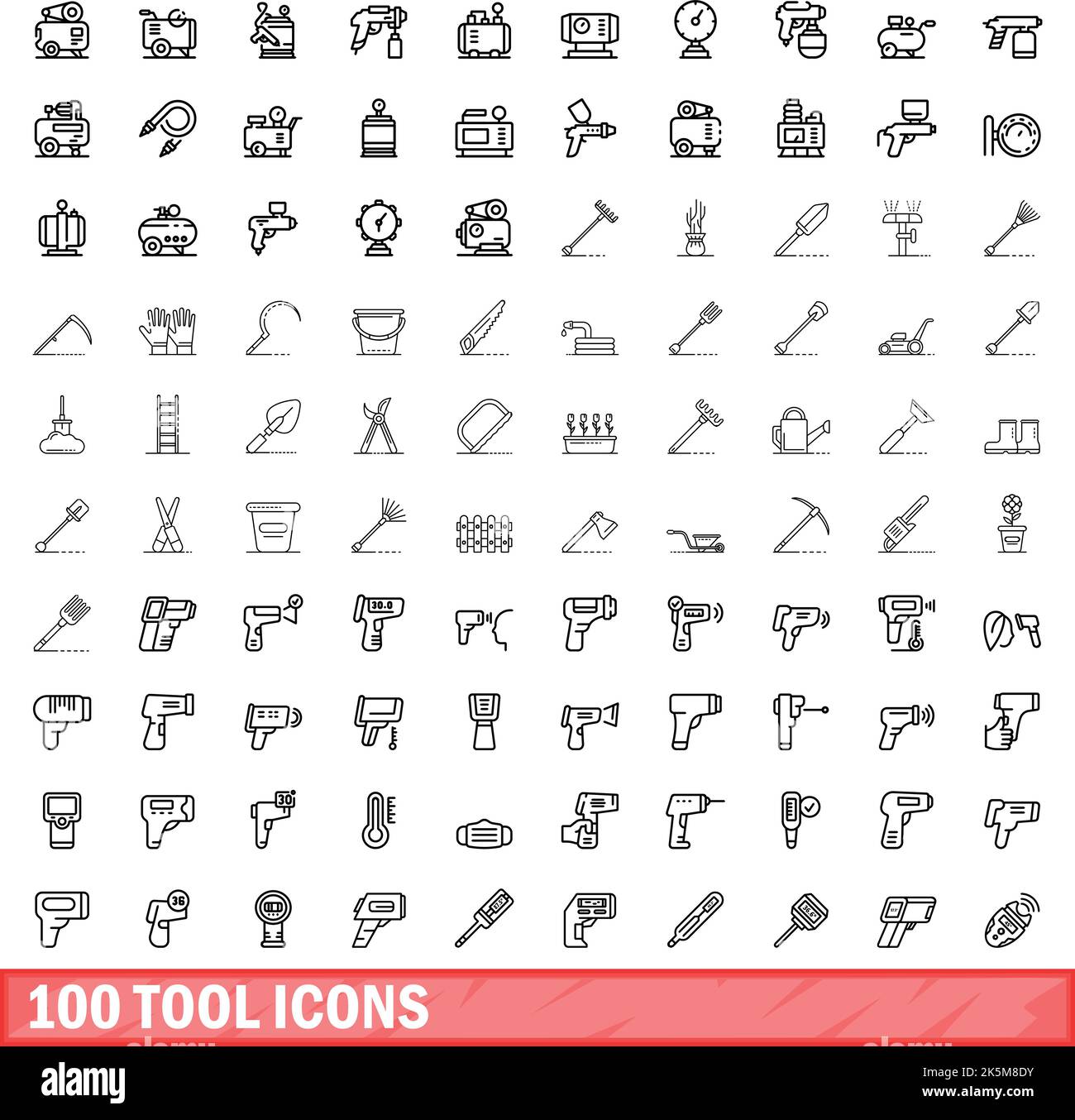 100 tool icons set. Outline illustration of 100 tool icons vector set ...