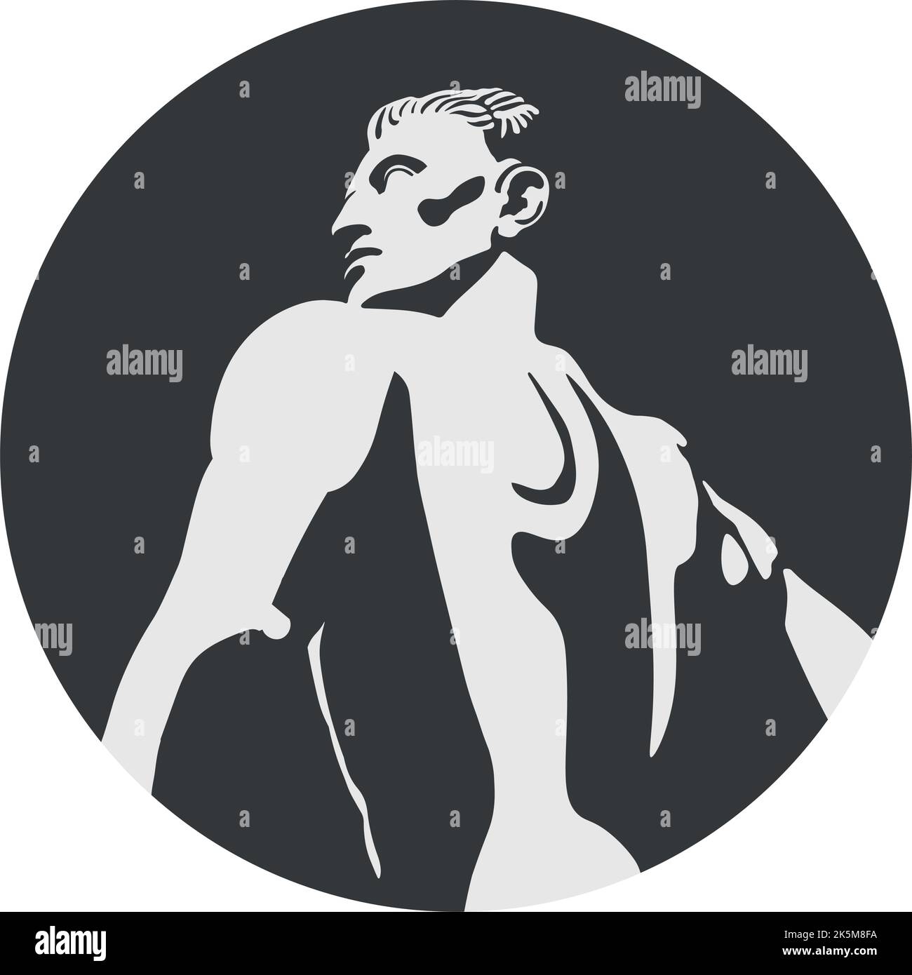 white muscle man figure in a black circle in lictorian style Stock ...