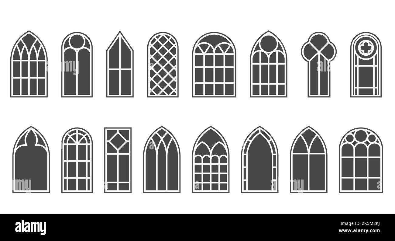Church medieval windows set. Old gothic style architecture elements ...