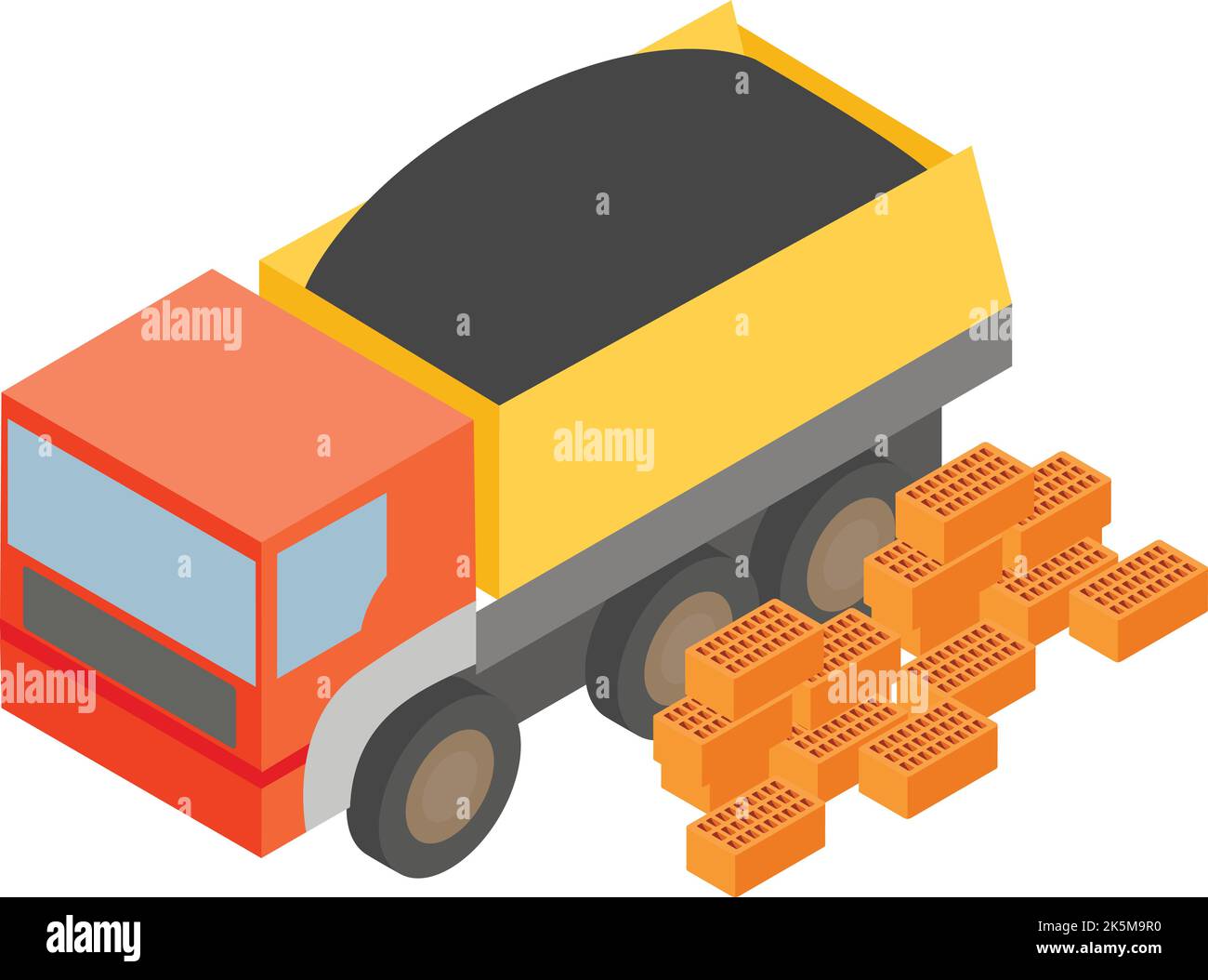 Construction material icon isometric vector. Dump truck with asphalt ...