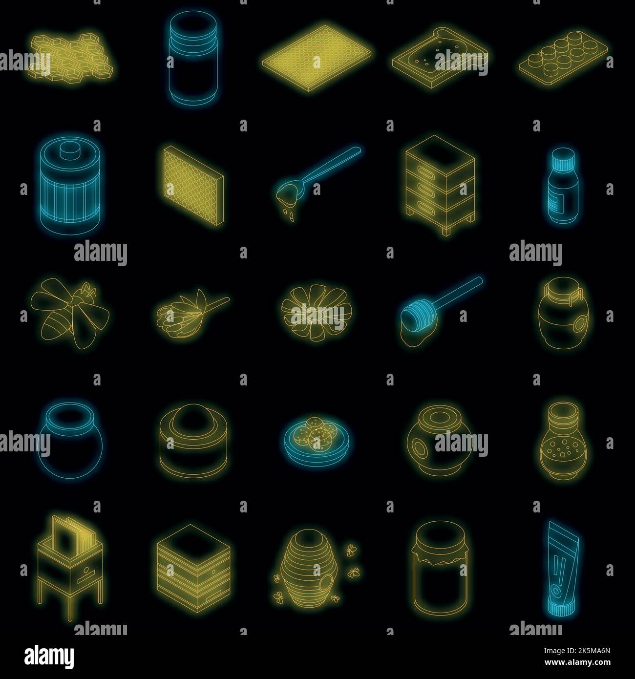 Apiary icon set. Isometric set of apiary vector icons neon color on ... Apiary icon set. Isometric set of apiary vector icons neon color on ...