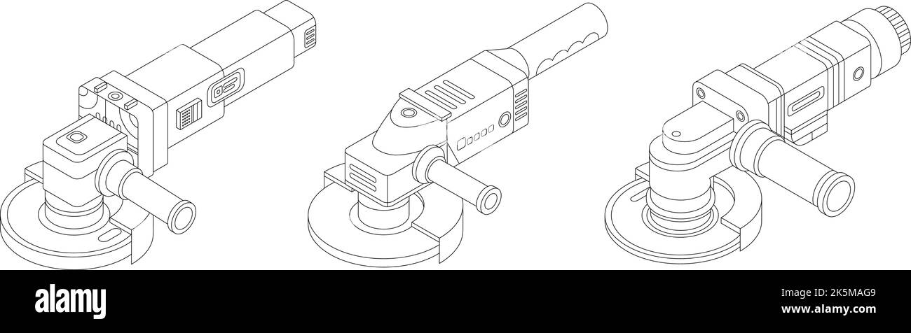 Angle grinder icons set. Isometric set of angle grinder vector icons ...