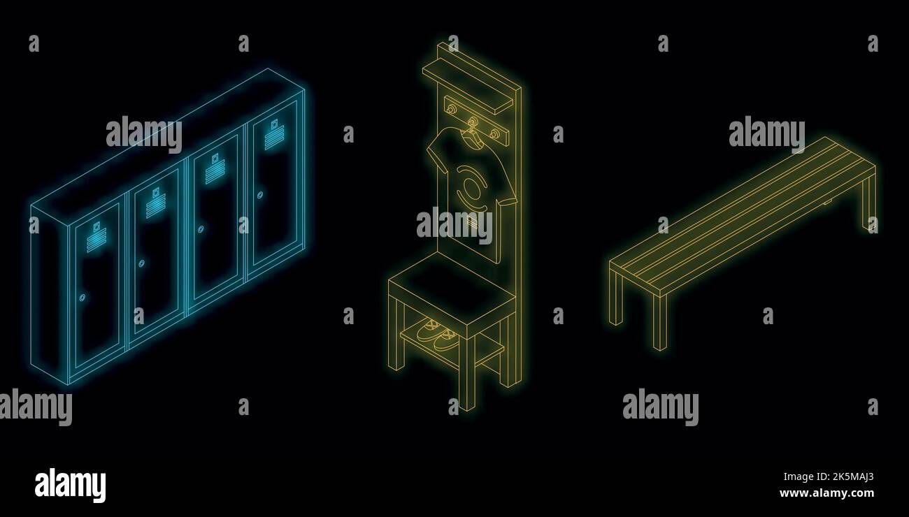 Sport dressing room icons set. Isometric set of sport dressing room ...