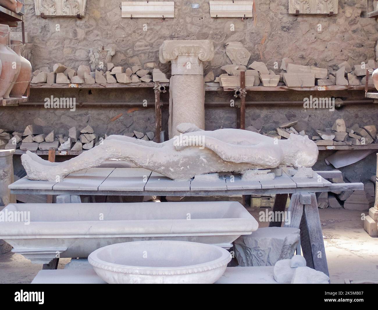 Plaster cast of one of the victims of the eruption of Vesuvius in AD 79 ...