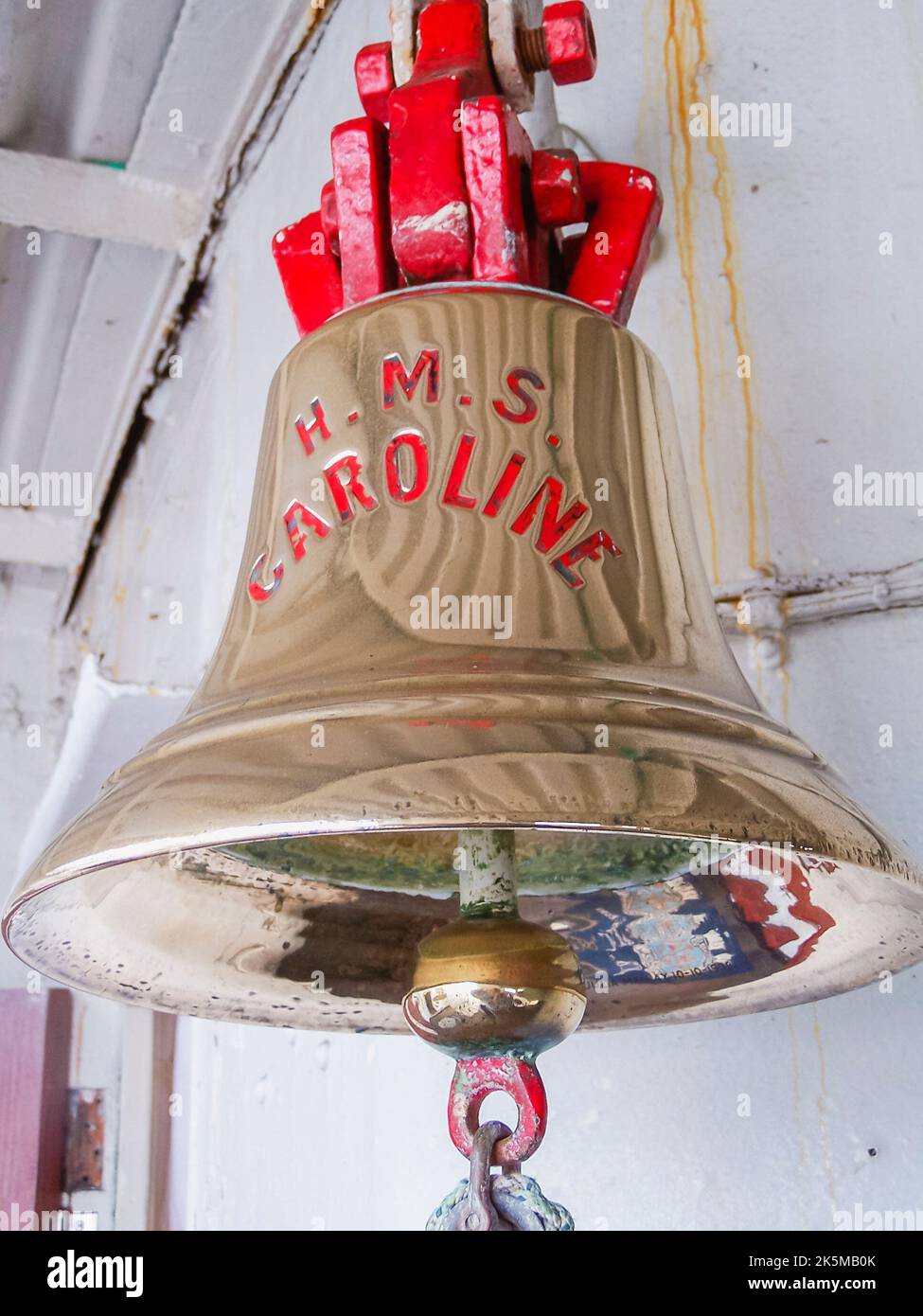 Bell onboard HMS Caroline, a World War 1 frigate and last remaining ...