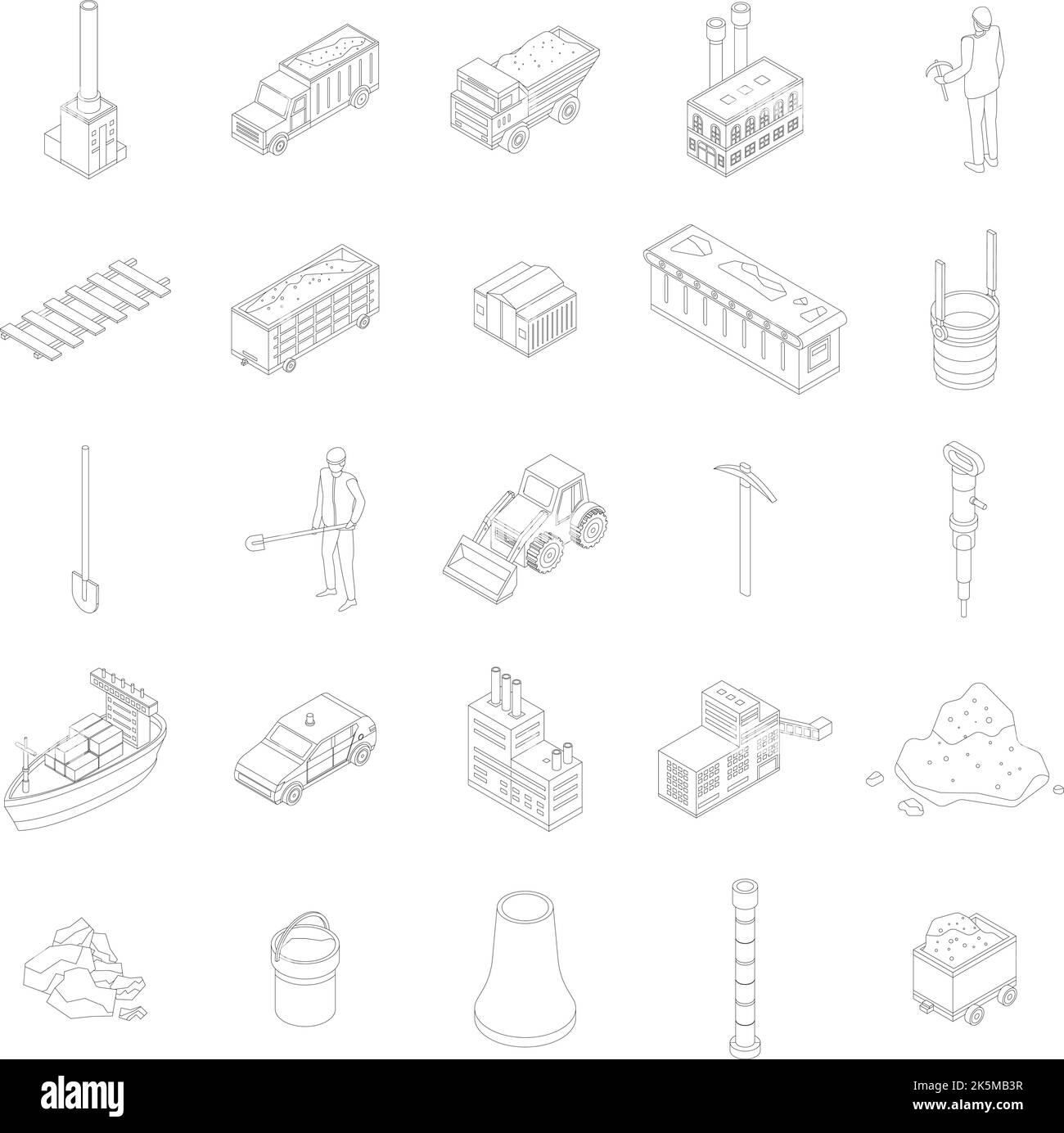 Coal industry icons set. Isometric set of coal industry vector icons ...