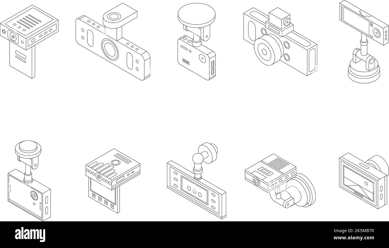DVR icons set. Isometric set of DVR vector icons outline thin lne isolated on white Stock Vector ...