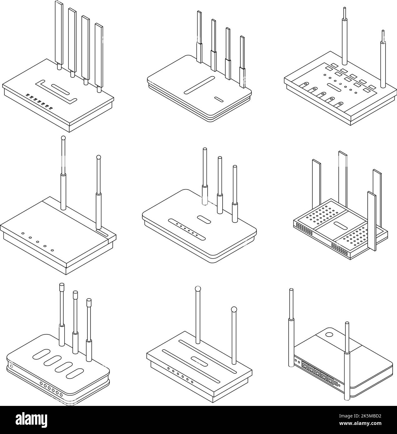 Router icons set. Isometric set of router vector icons outline thin lne ... Router icons set. Isometric set of router vector icons outline thin lne ...