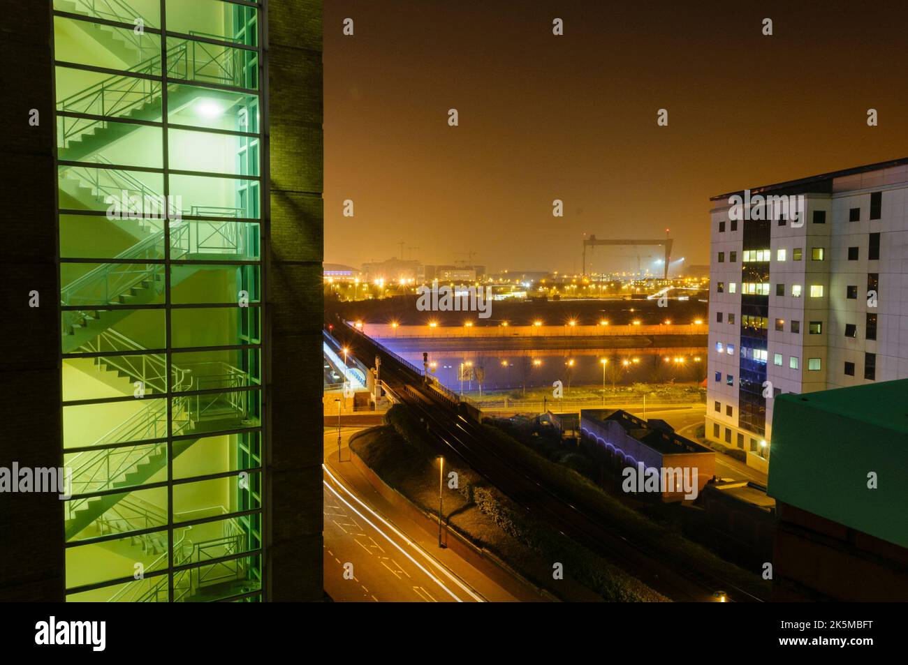 Emergency exit stairs inside an office tower block in Belfast, Northern ...