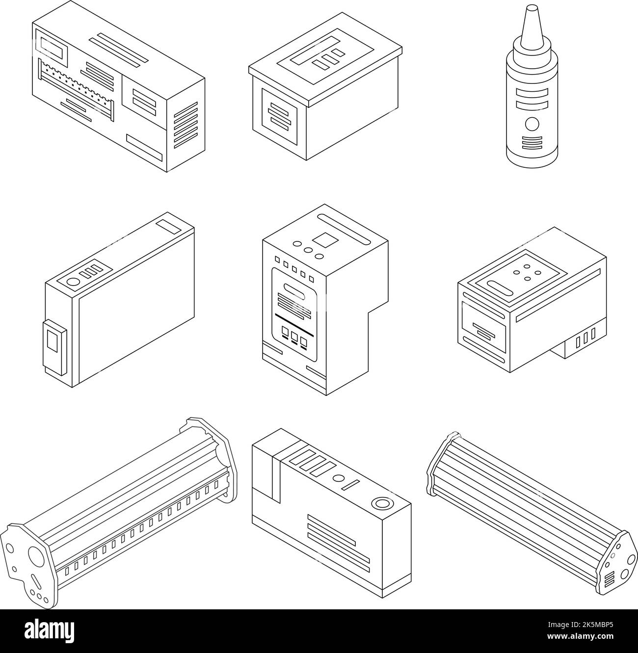 Cartridge icons set. Isometric set of cartridge vector icons outline ...
