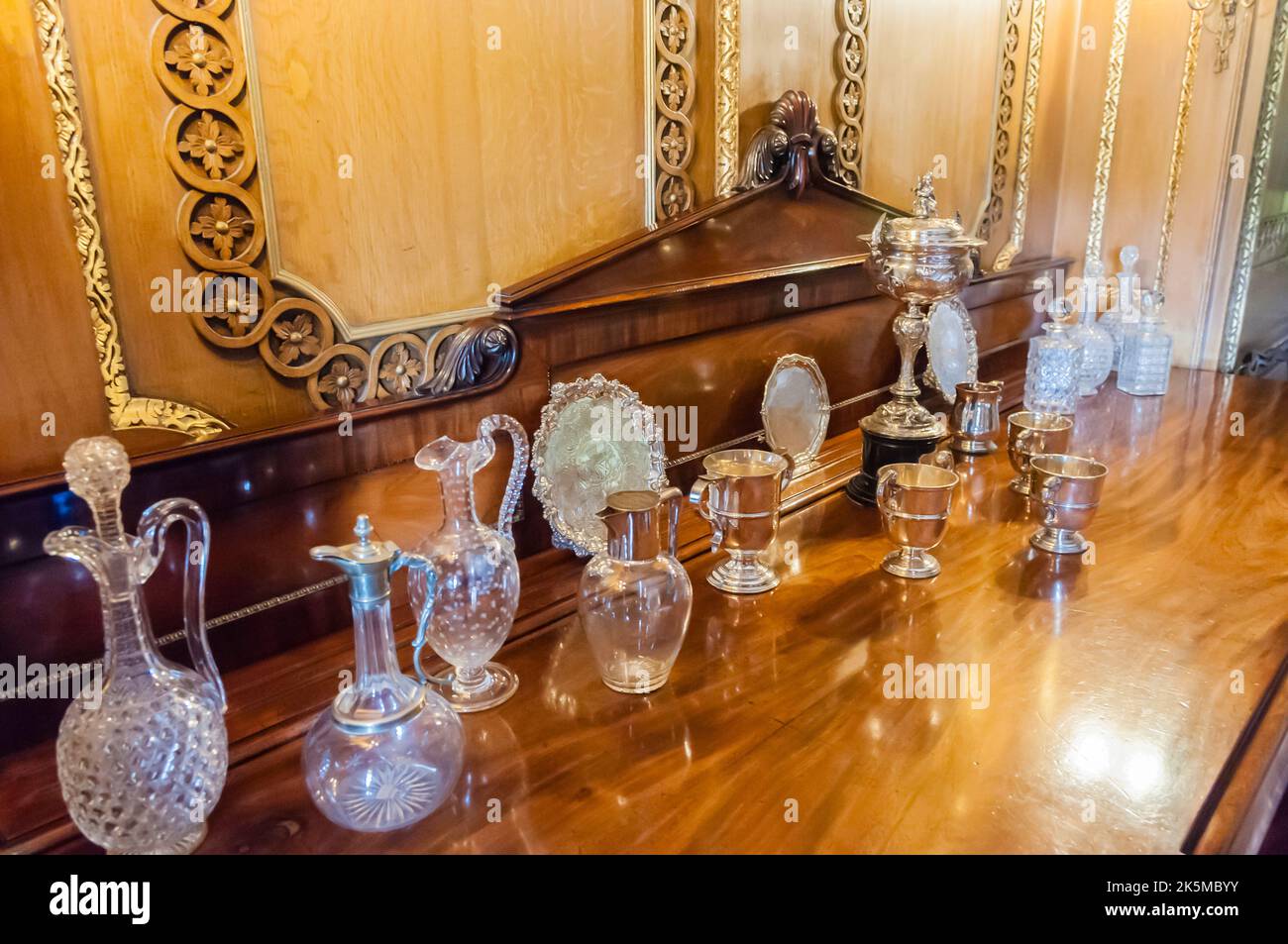 Crystal and silverware on a sideboard in a stately home Stock Photo - Alamy
