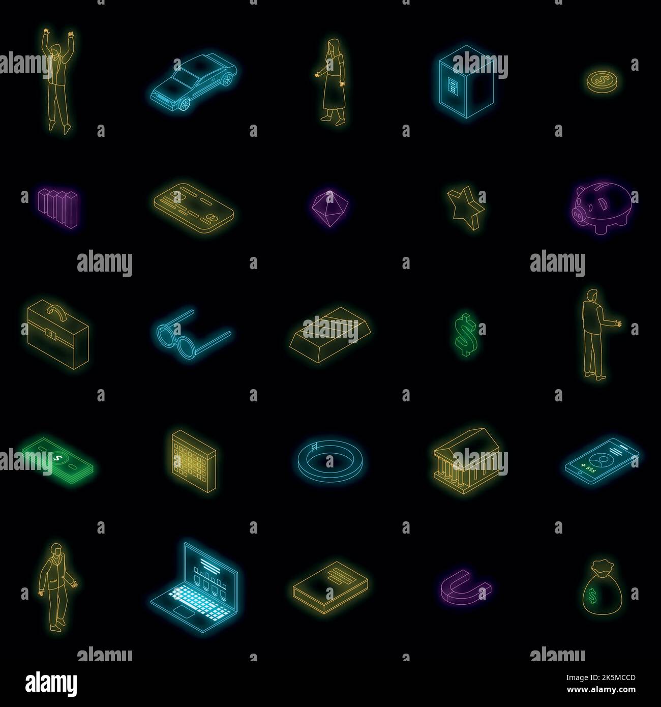 Millionaire icons set. Isometric set of millionaire vector icons neon ...