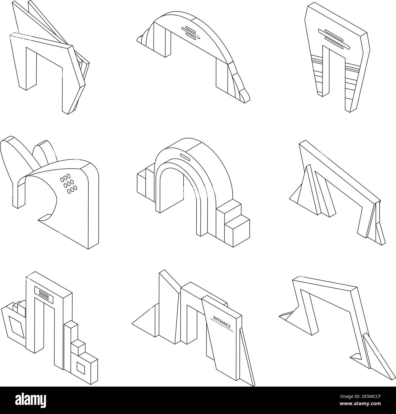 Entrance arch icons set. Isometric set of entrance arch vector icons ...