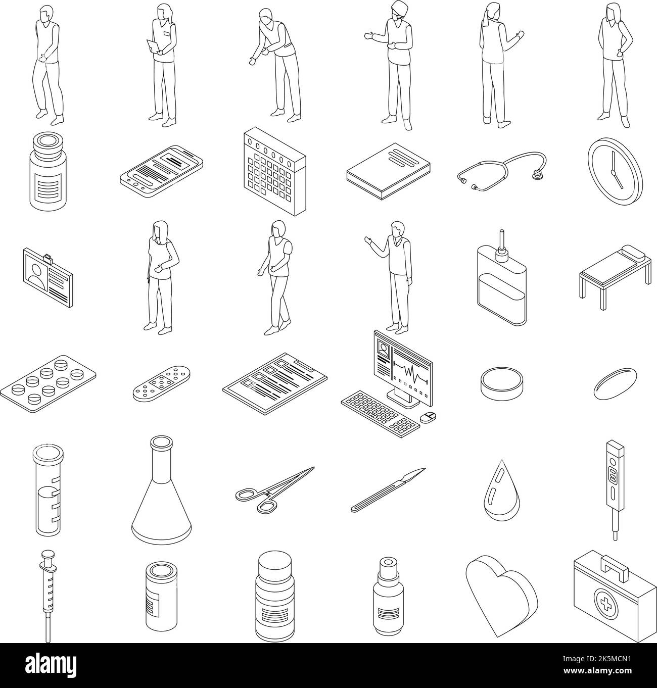Nurse icons set. Isometric set of nurse vector icons outline thin lne ...