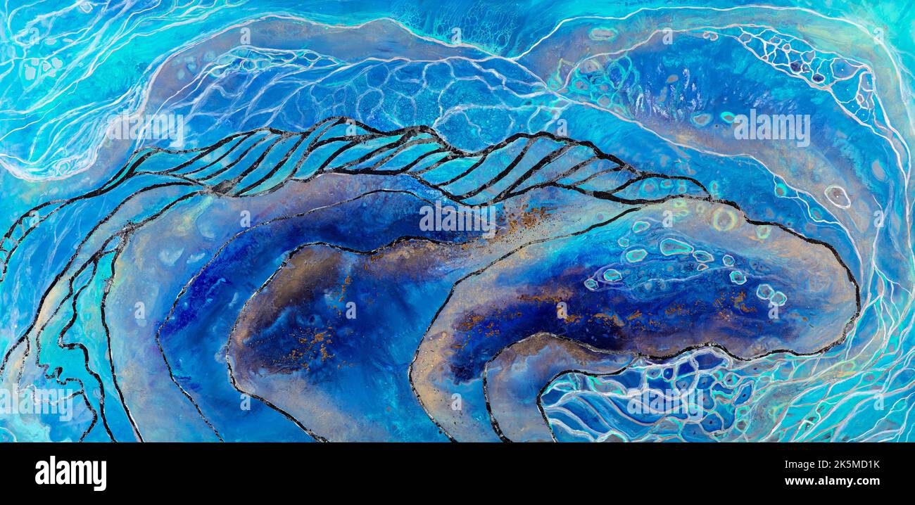 Abstract painting background in blue tone, creative design artwork ...