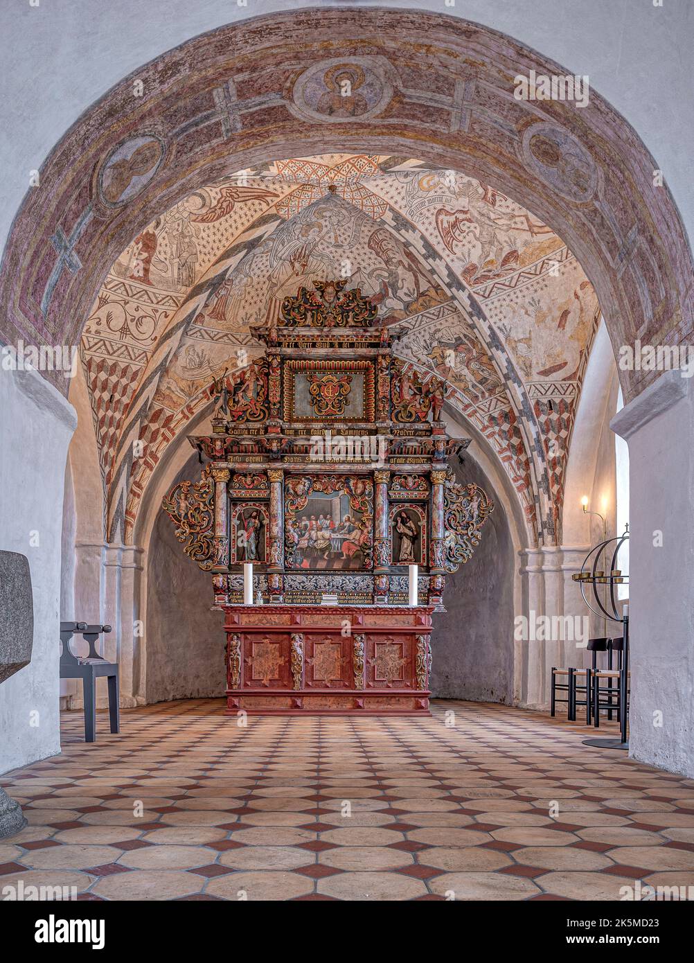 reredos above the altar in the chancel of Kirke Hyllinge Church ...